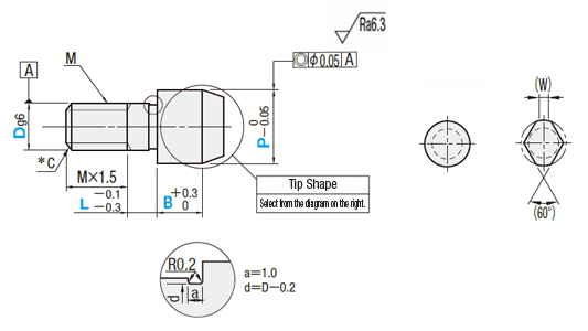 [Clean & Pack] Locating Pin - Resin, Large Head, Tip Shape Selectable, Threaded | MISUMI | MISUMI